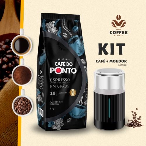 Kit Café do Ponto Expresso em Grãos 1kg + Moedor Elétrico Portátil 110W ...